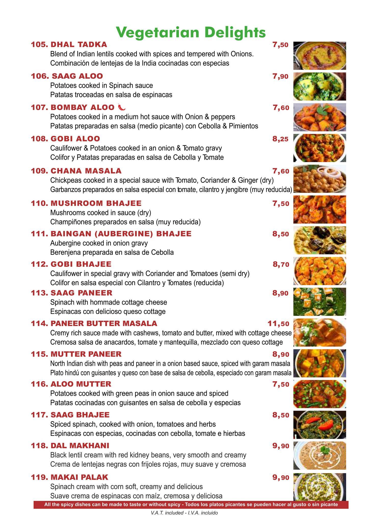 Menu at Mini India Duquesa restaurant, La Chullera