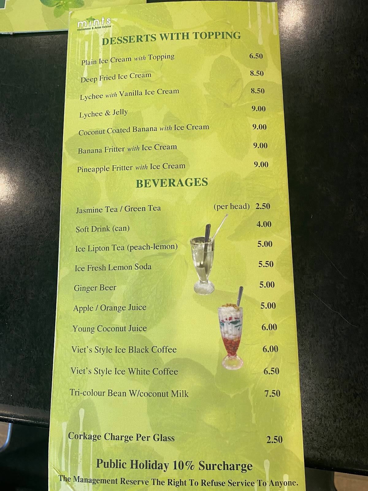 Menu at Mints on Rosalie restaurant, Paddington