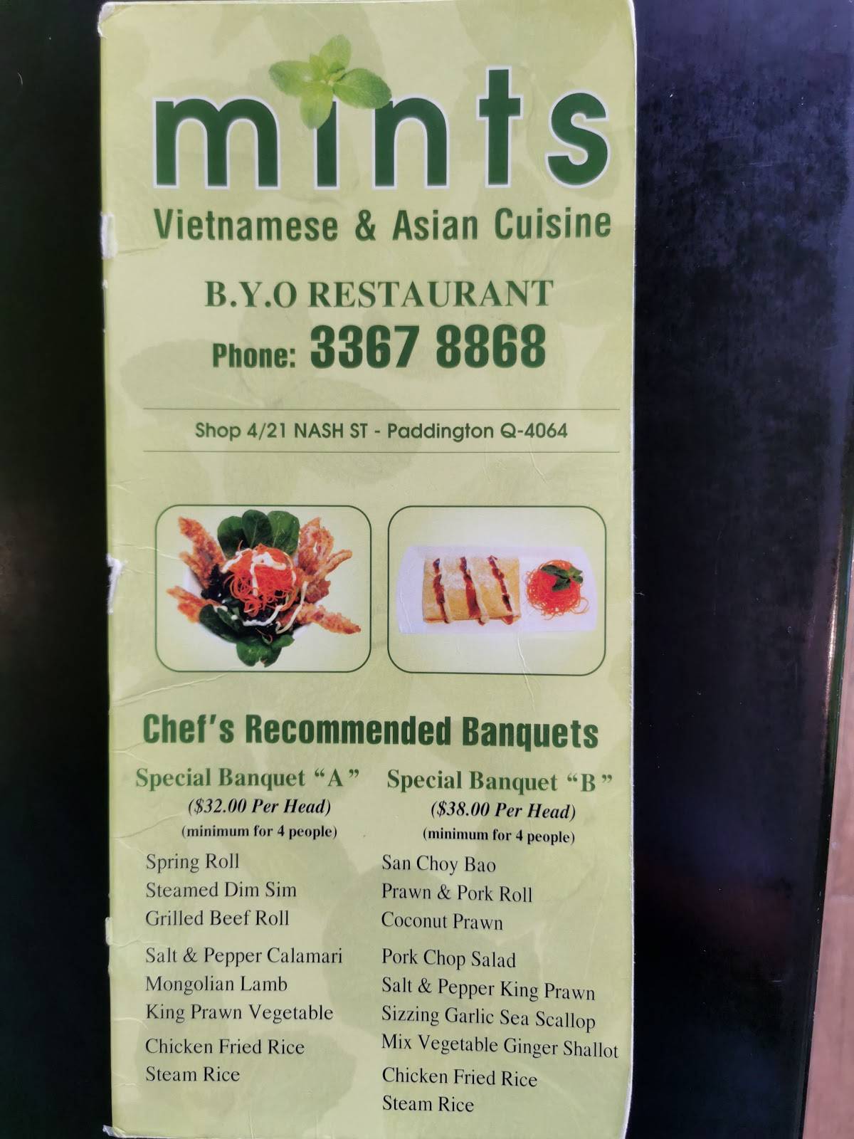 Menu at Mints on Rosalie restaurant, Paddington