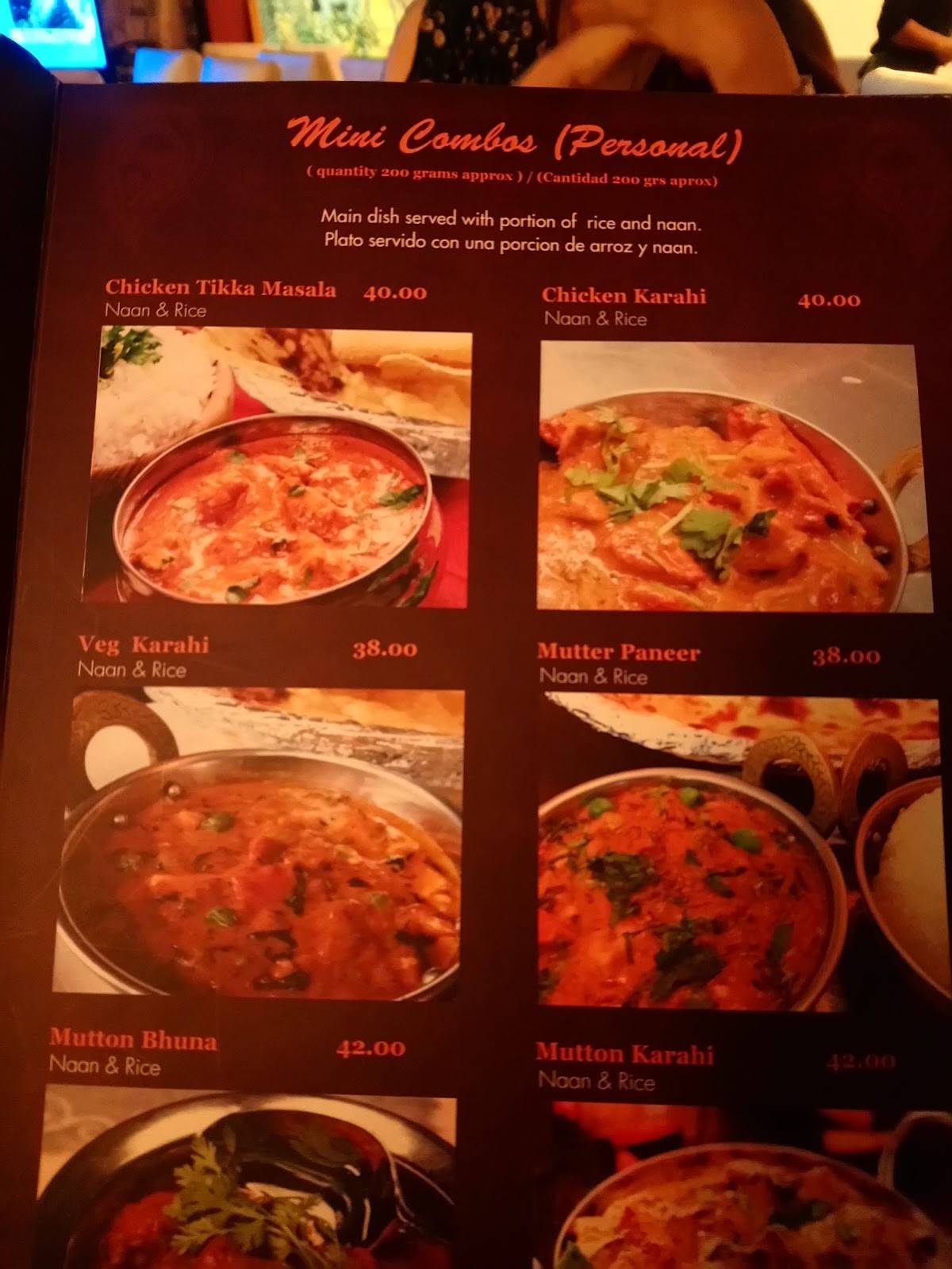 Carta del restaurante Mantra Indian Cuisine, Miraflores