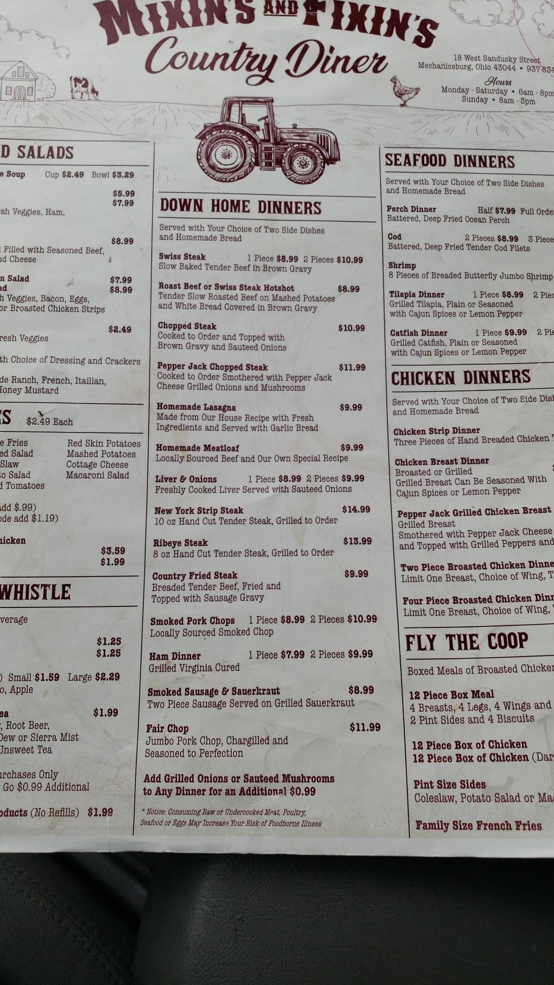 Menu at Mixin’s N Fixin’s Country Diner restaurant, Mechanicsburg