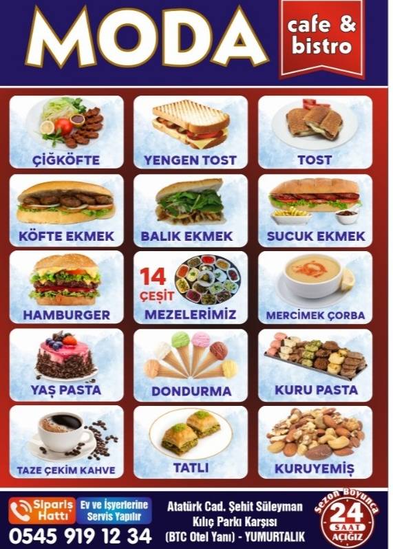 Menu at Moda Cafe Bistro, Yumurtalık