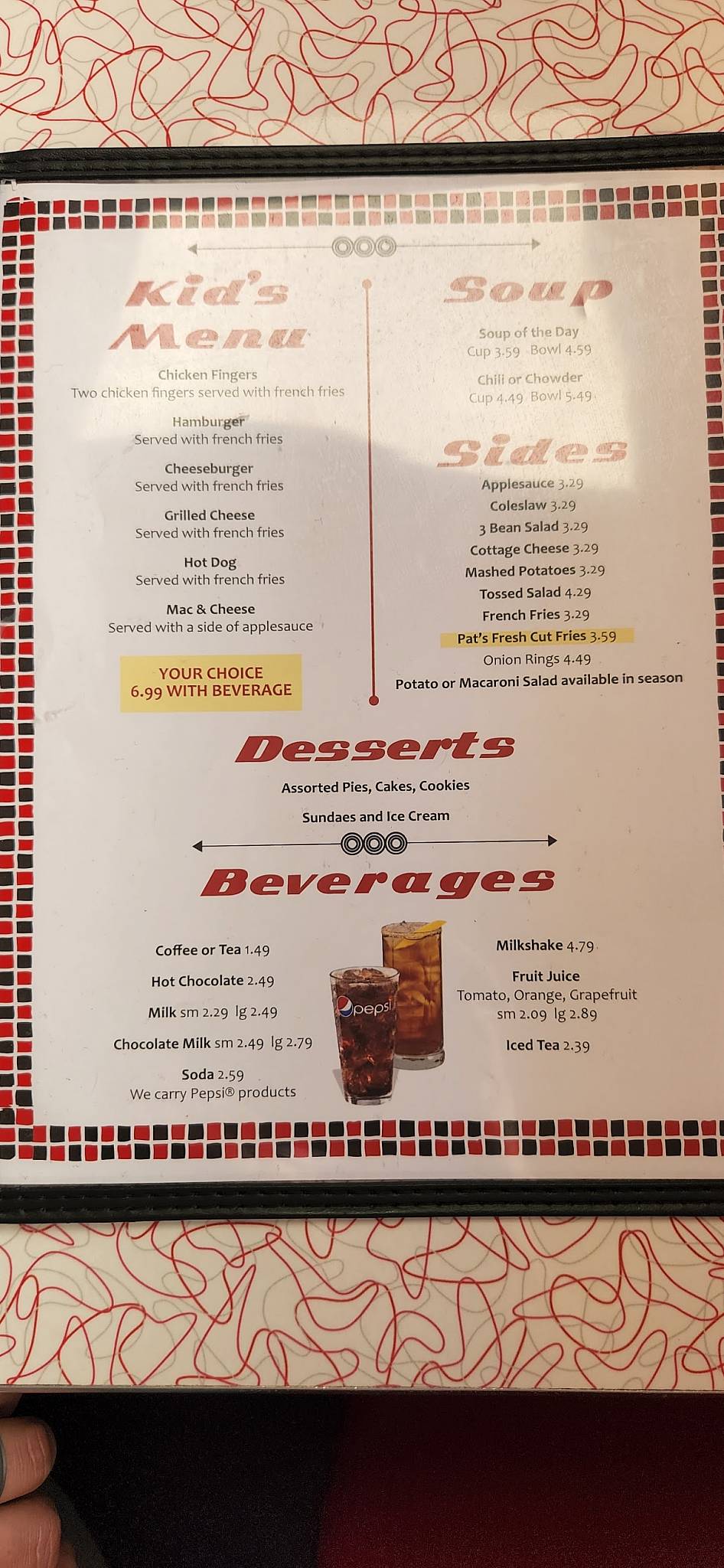 Menu at Modern Diner restaurant, Wellsville