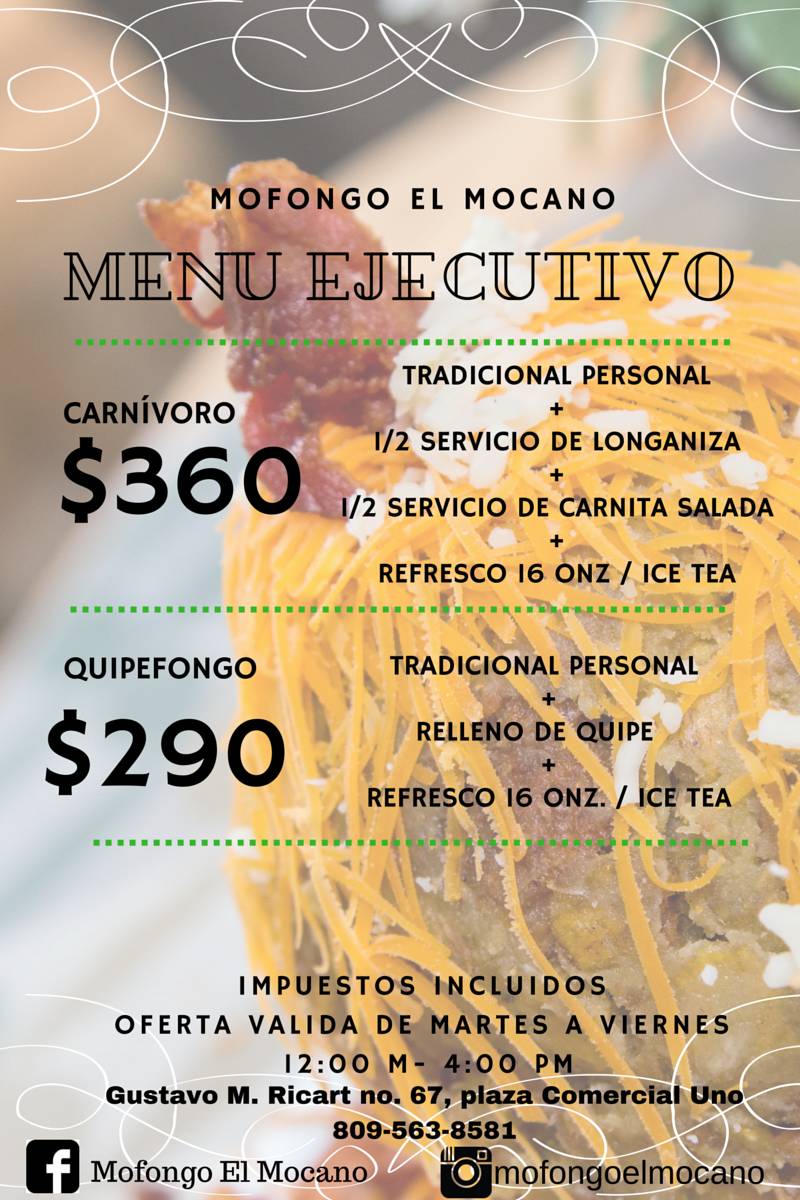 Carta del restaurante Mofongo El Mocano - Gustavo Mejía Ricart, Santo ...