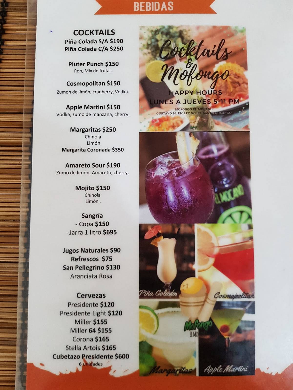 Carta del restaurante Mofongo El Mocano - Gustavo Mejía Ricart, Santo ...