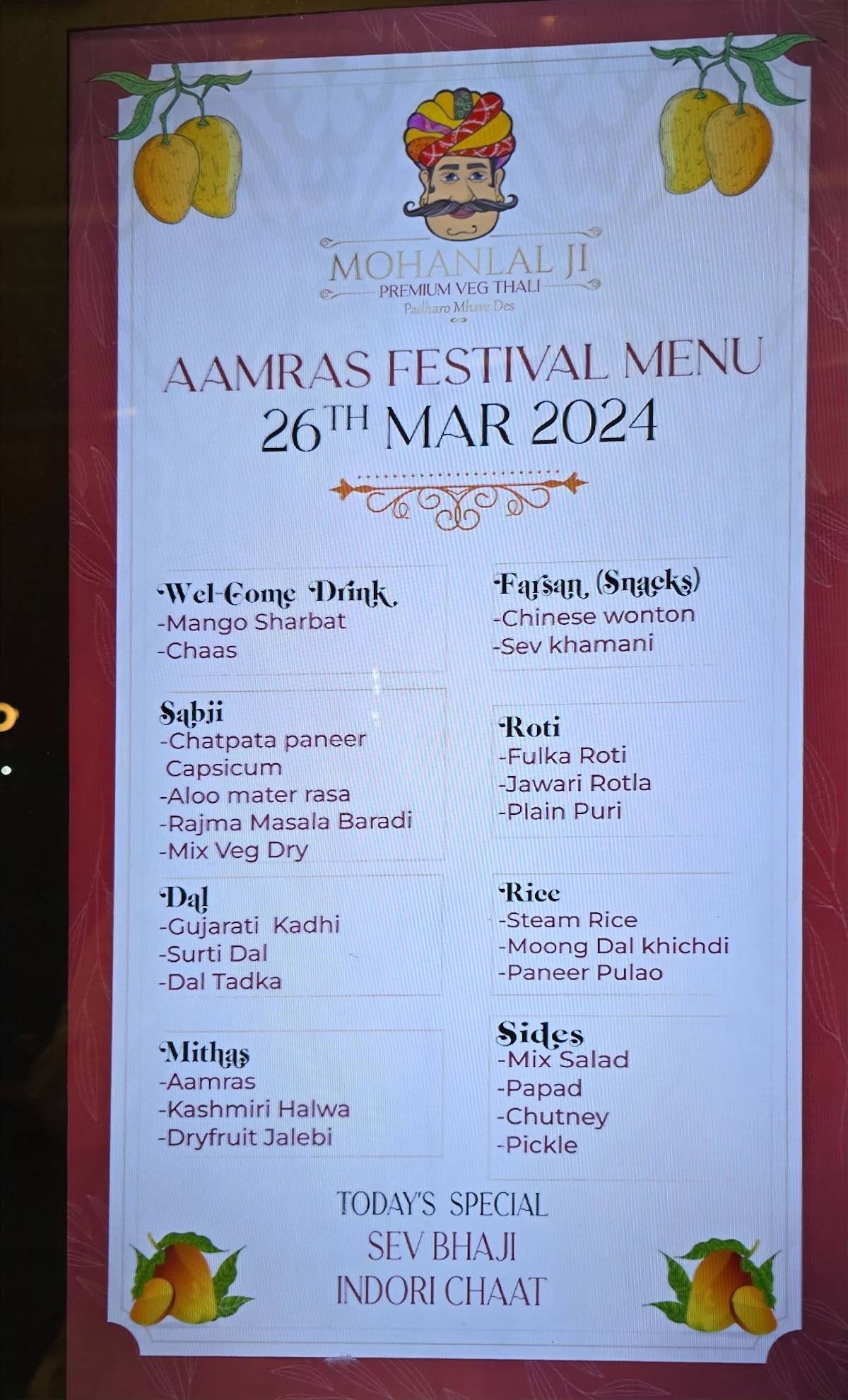 Menu at Mohanlal Ji Premium Veg Thali & Banquet Best Veg thali ...