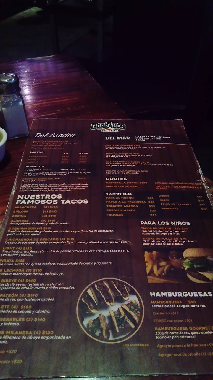 Carta del restaurante Los Corrales, Monclova, Calle Blvd. Pape & Frontera