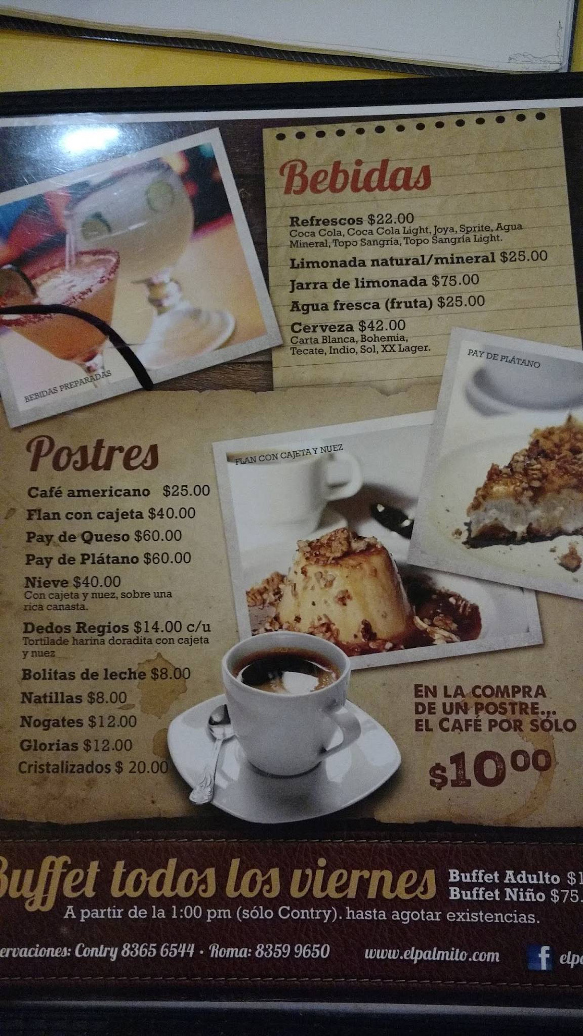 Carta del restaurante El Palmito, Monterrey, Av. Eugenio Garza Sada #3973