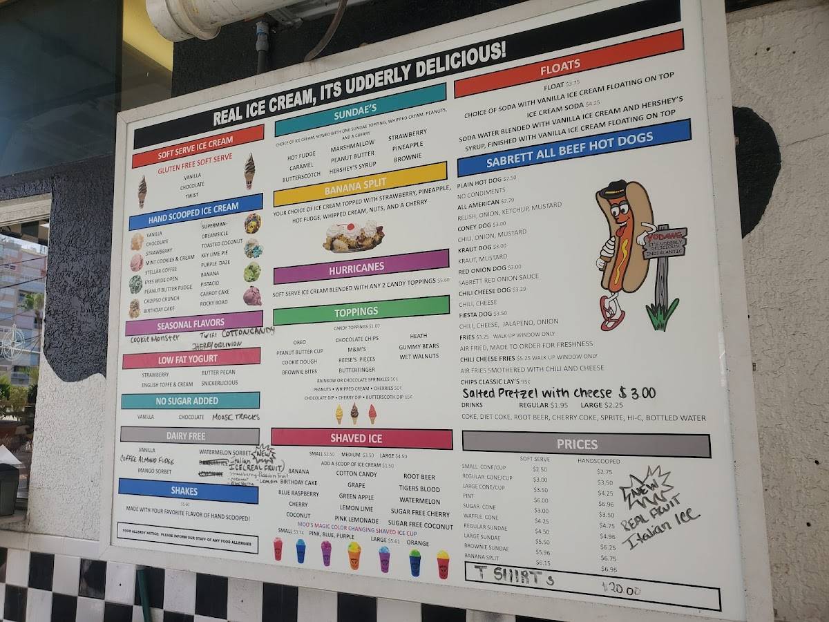 Menu at Moo's Soft Serve fast food, Indialantic
