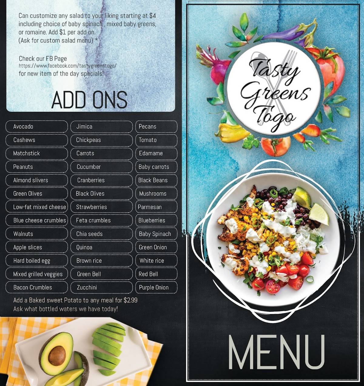 Menu at Tasty Greens ToGo restaurant, Mountain Home