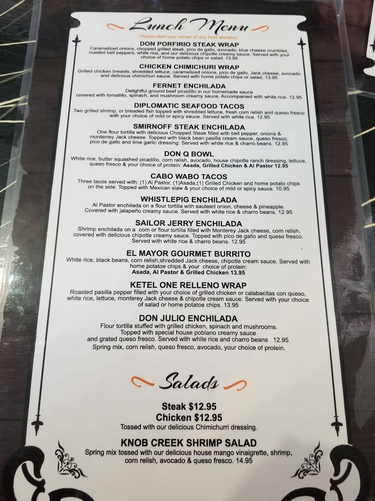 Menu at Mr. Q Restaurant, Atascadero