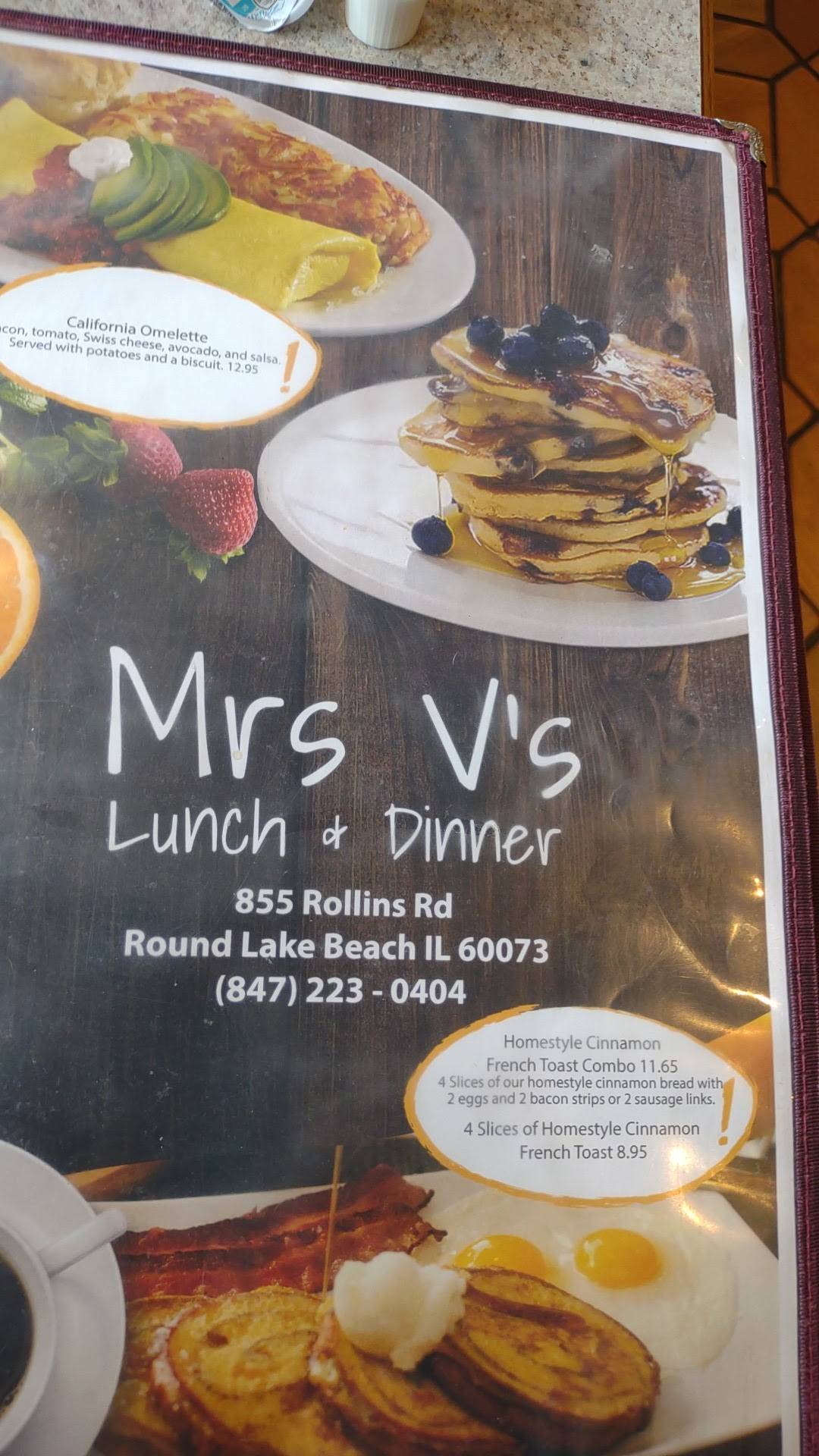 Menu at Mrs V's Restaurant, Round Lake Beach