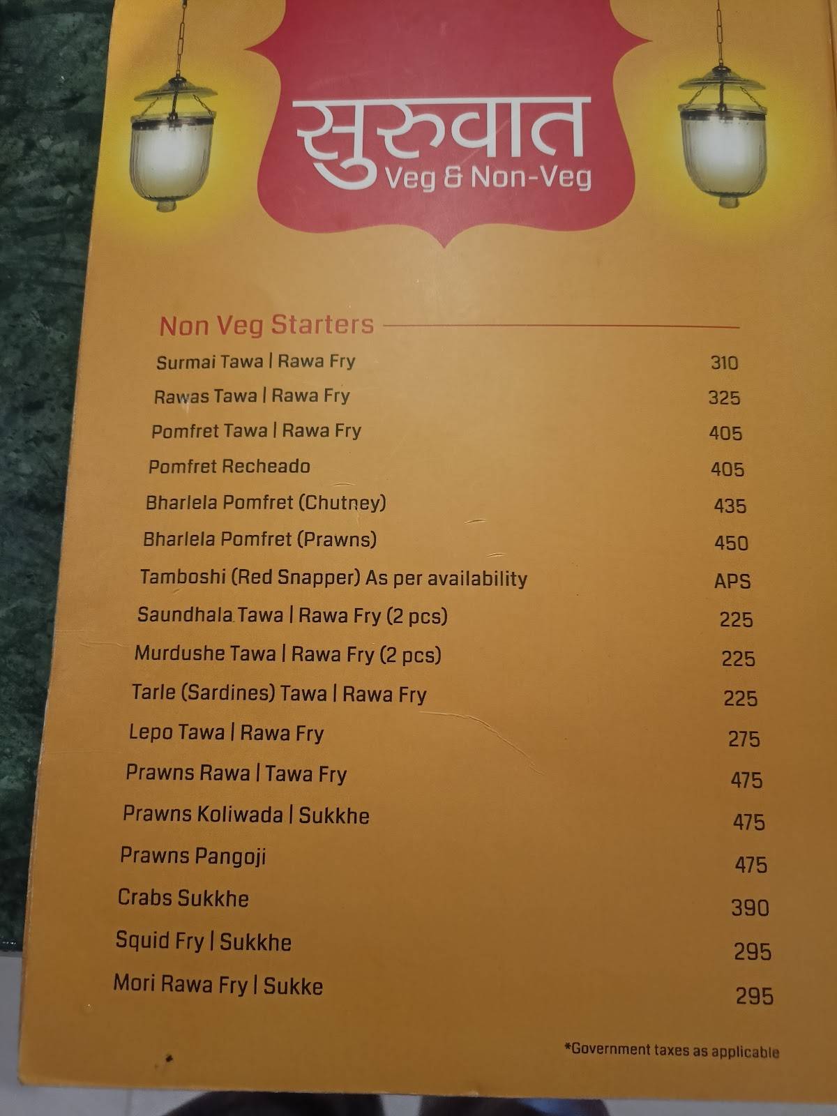 Menu at Nav Mejwani, Mumbai