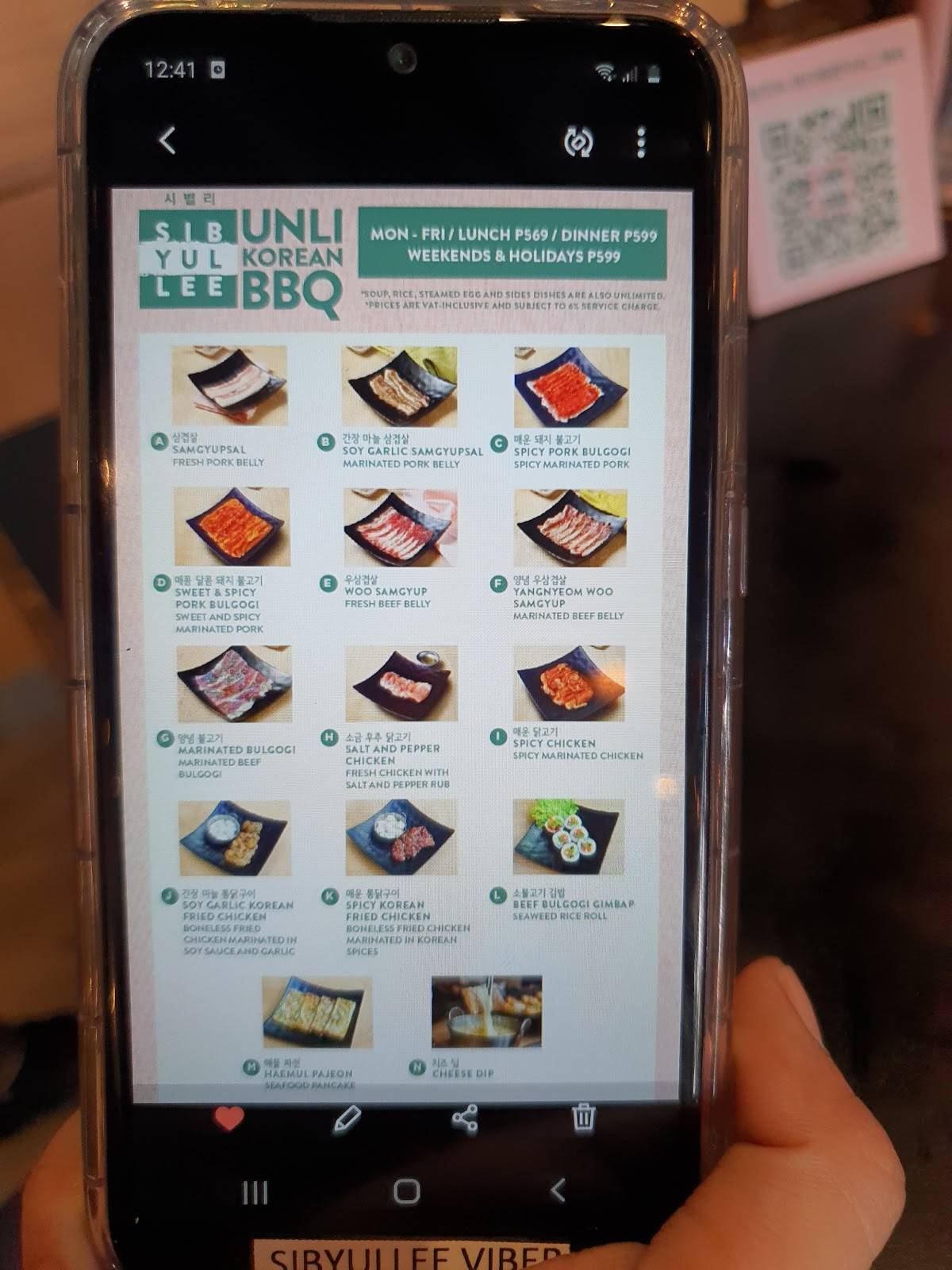 Menu at Sibyullee Unlimited Korean Barbecue (Alabang Town Center ...
