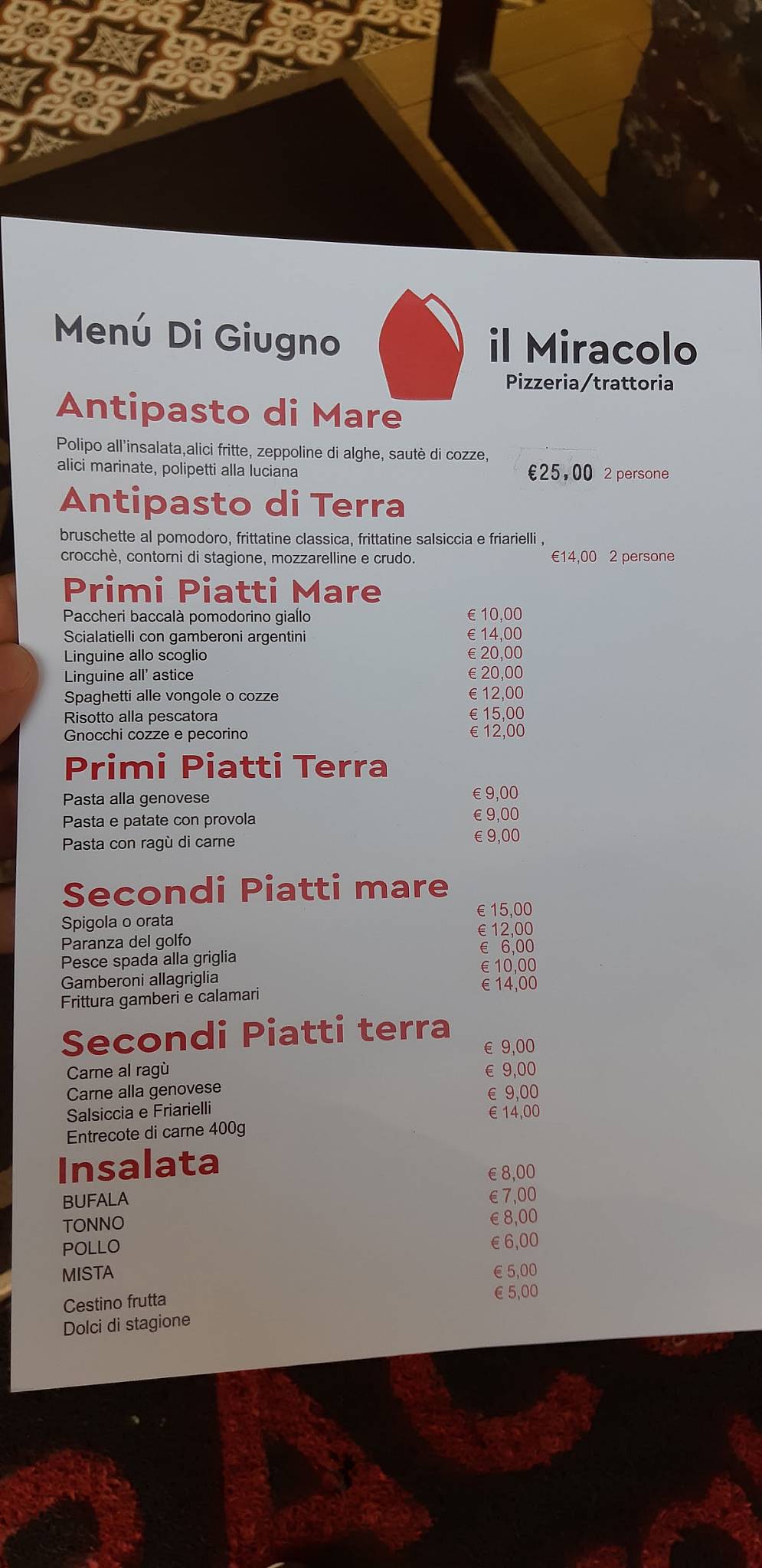 Menu da Il Miracolo pizzeria, Napoli