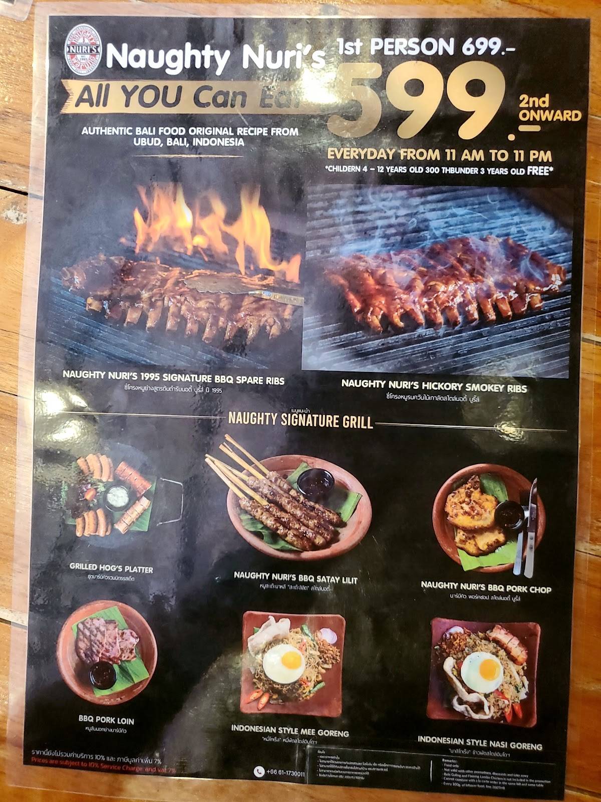 Menu at Naughty Nuri's In The Forest, Phuket restaurant, Wichit