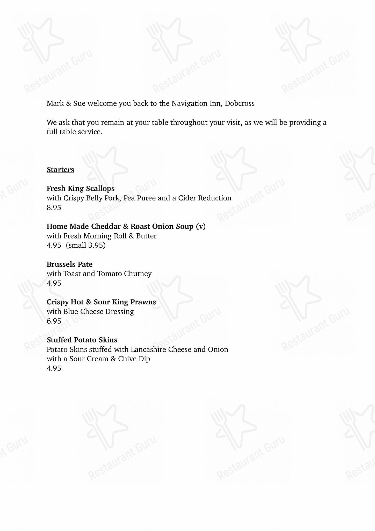 Menu at The Navigation Inn pub & bar, Oldham