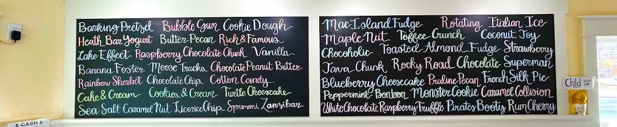 Menu at Nelson's Ice Cream restaurant, Stillwater