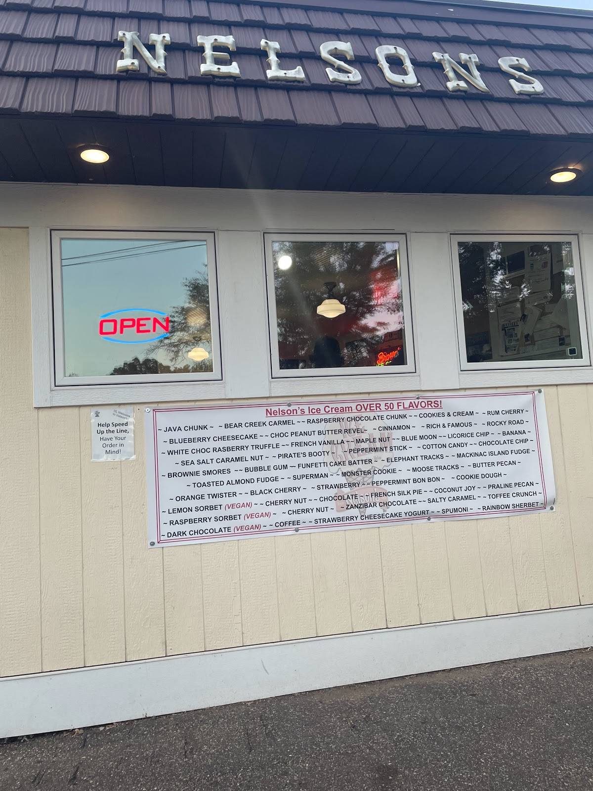 Menu at Nelson's Ice Cream restaurant, Stillwater