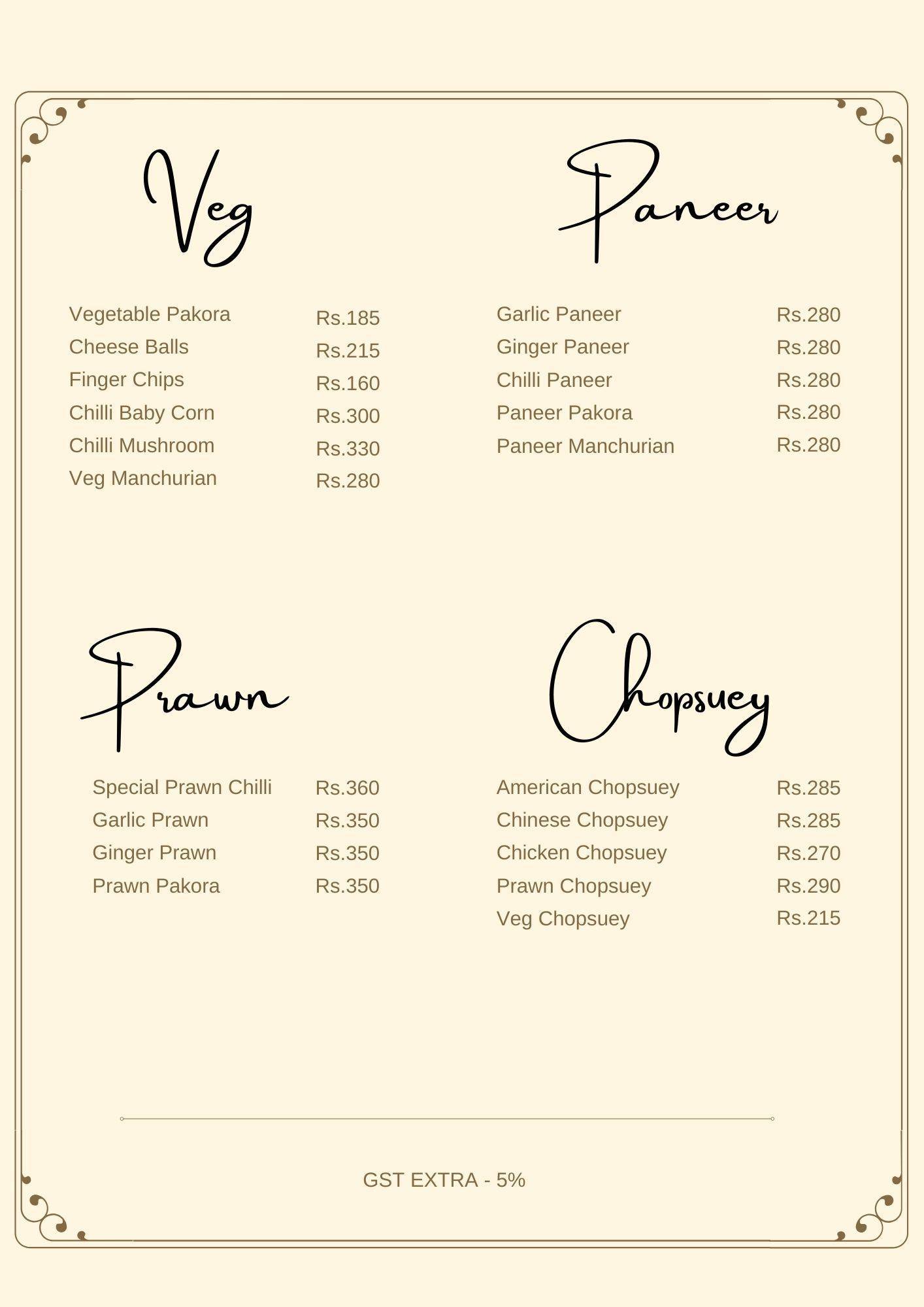 Menu at New Cathay Restaurant and Bar, Kolkata, GRAND HOTEL ARCADE