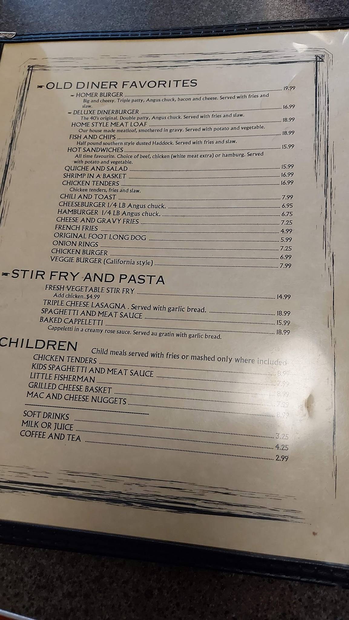 Menu at New Sarum Diner restaurant, Canada