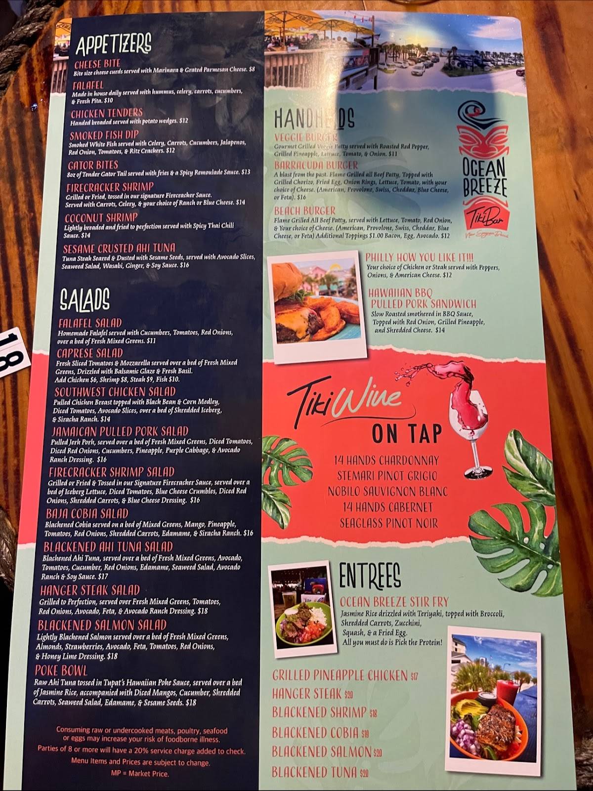 Menu at Ocean Breeze Tiki Bar and Grill, New Smyrna Beach