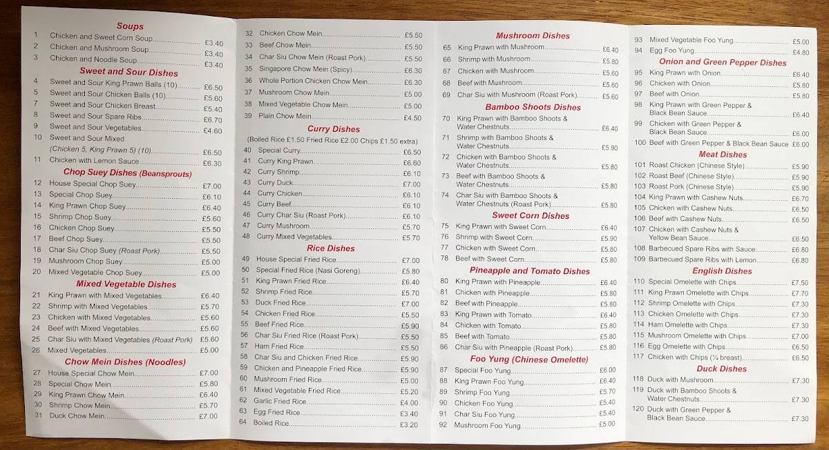 Menu at New Wongs Garden Ltd fast food, Fordingbridge