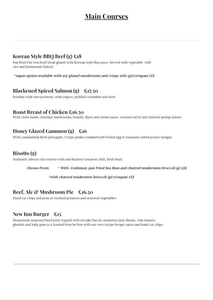 Menu at The New Inn pub & bar, North Thoresby, Station Rd