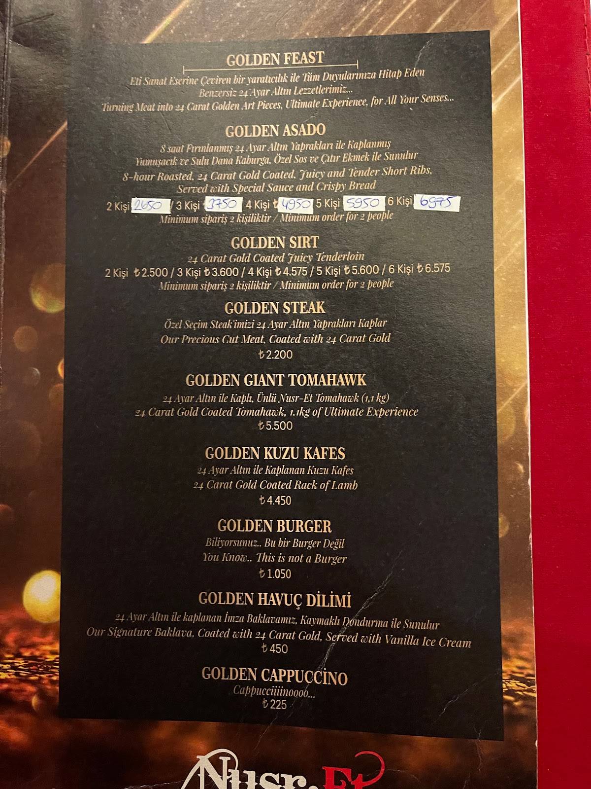 Menu at Nusr-Et Steakhouse Etiler, Istanbul, Nisbetiye Cd No:87