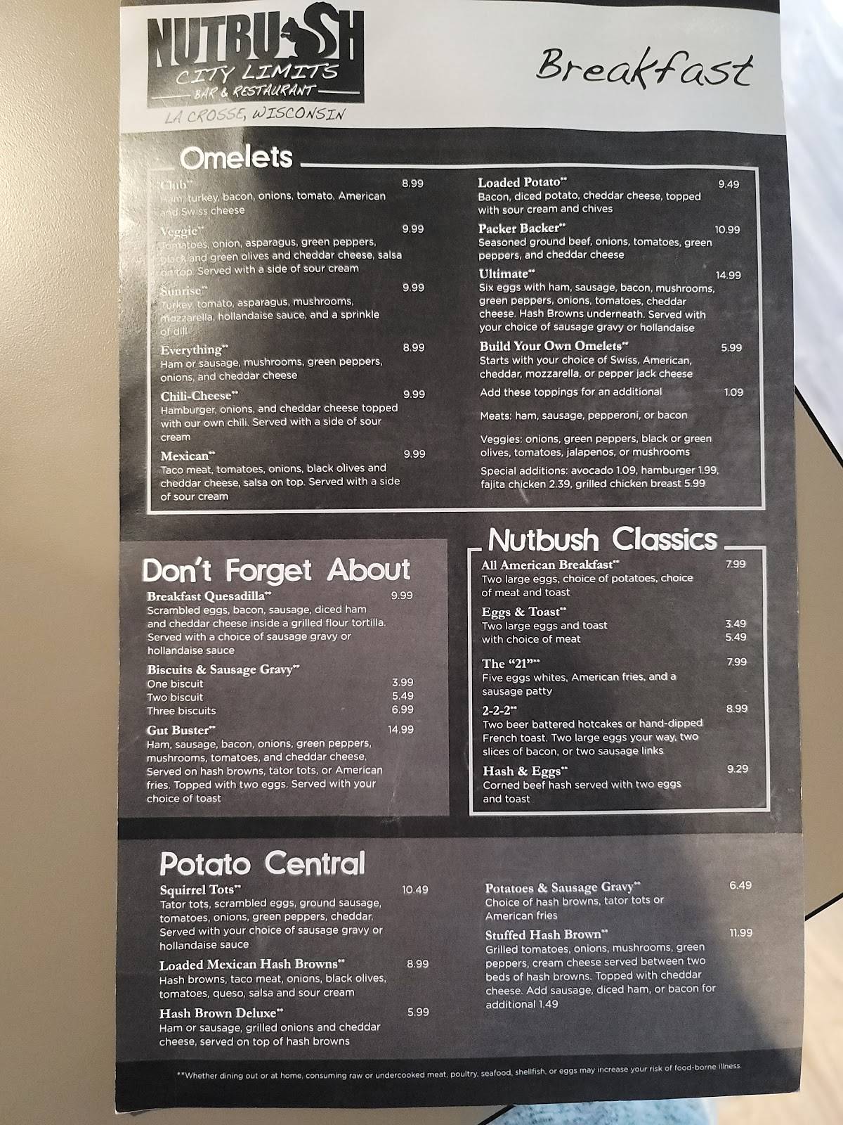 Menu at Nutbush City Limits pub & bar, La Crosse