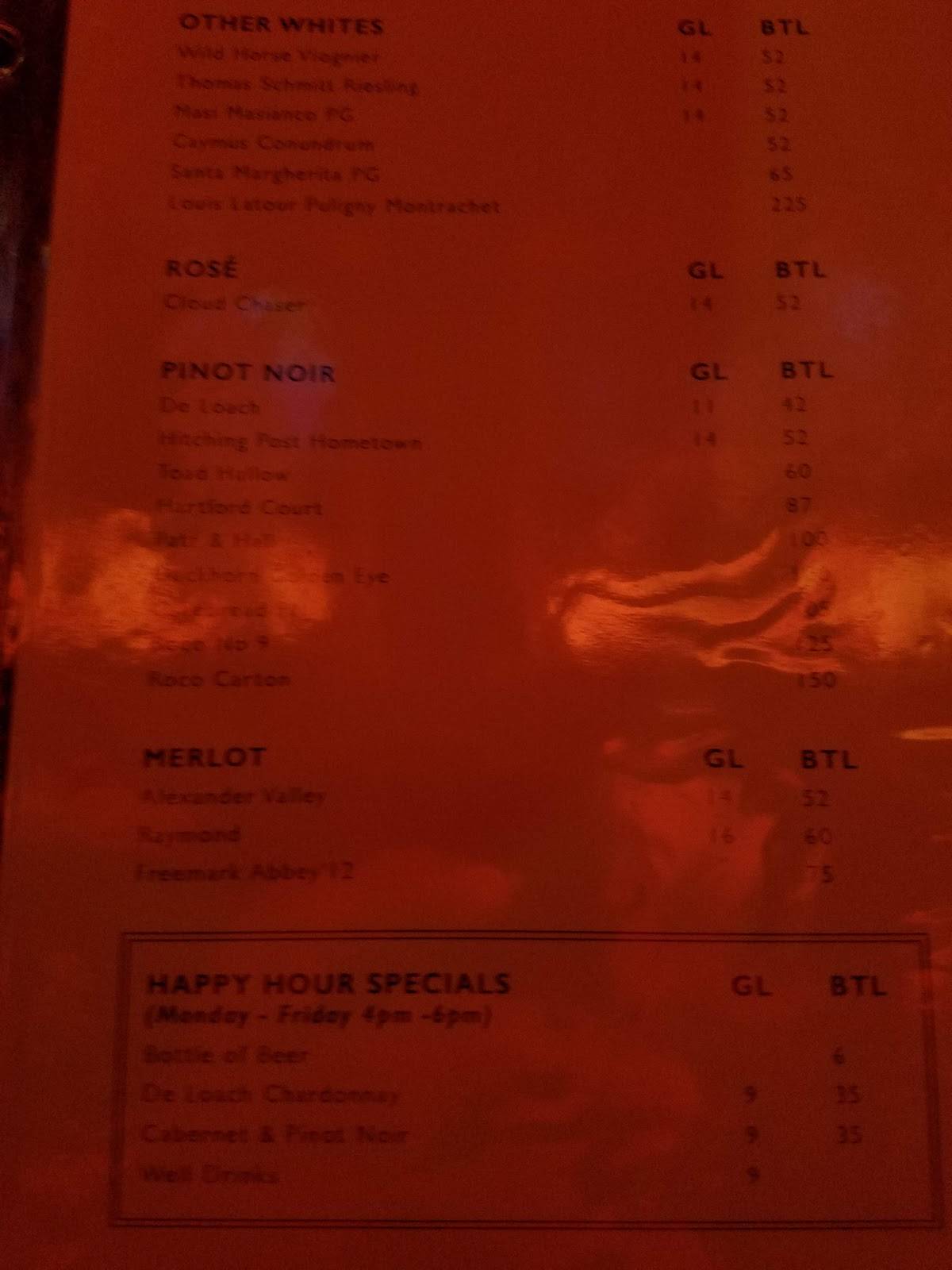 Carta de The Coco Club, Santa Monica