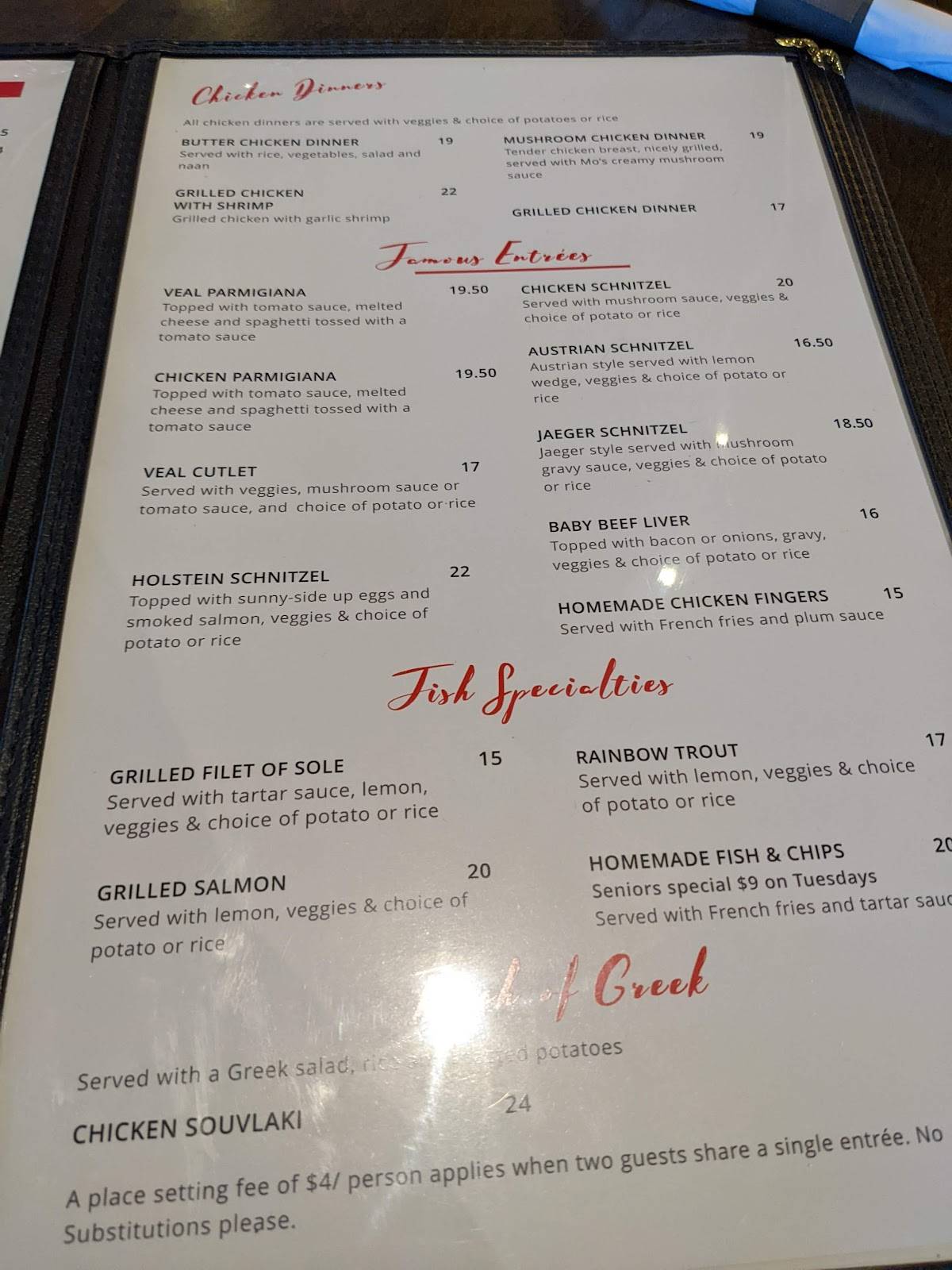 Menu at Mo's Family Restaurant, Oakville