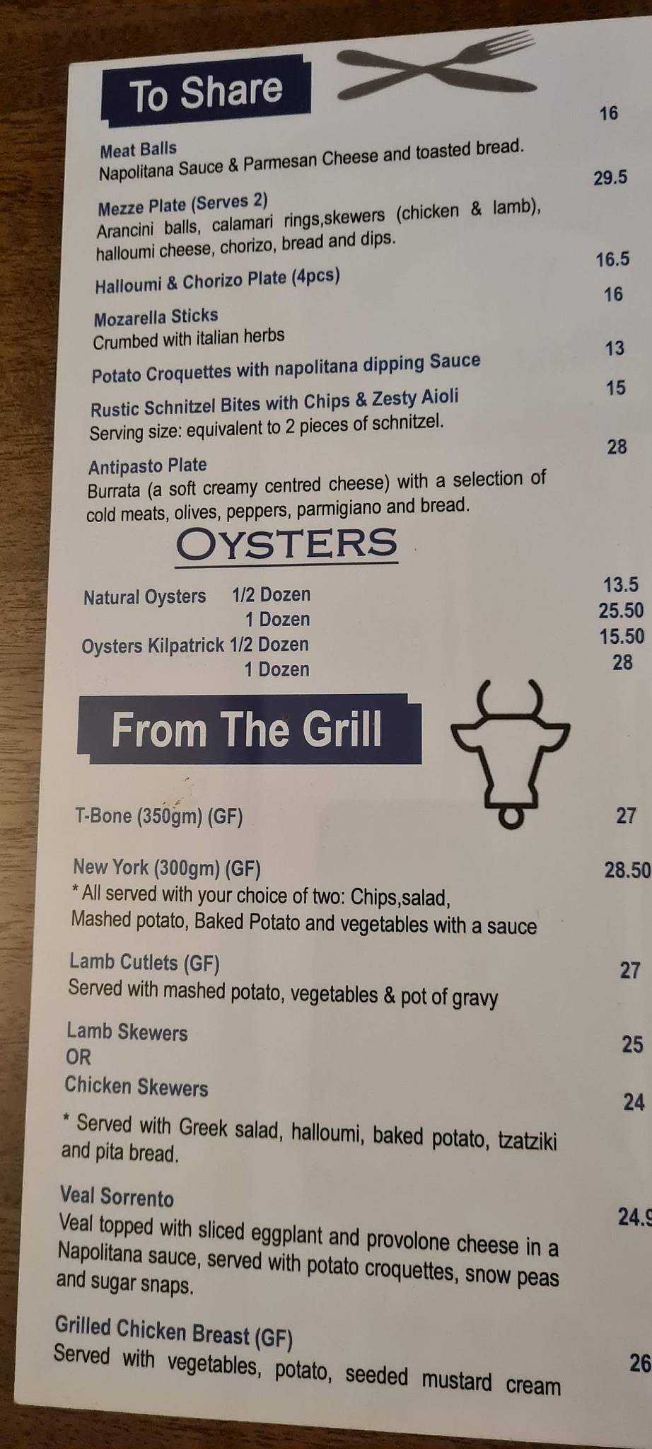 Menu at Oatley Hotel pub & bar, Oatley