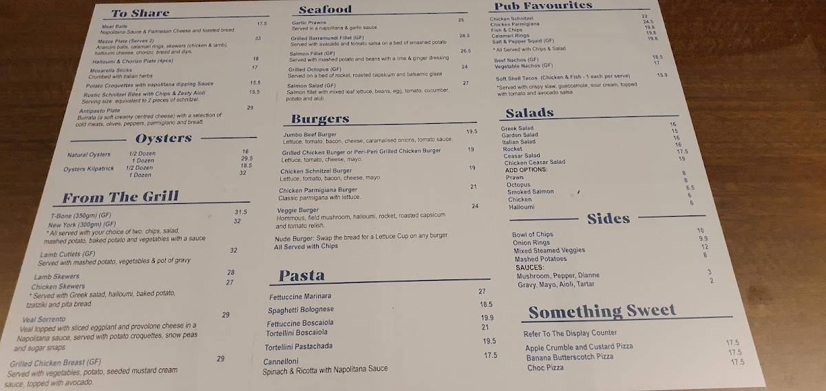 Menu at Oatley Hotel pub & bar, Oatley
