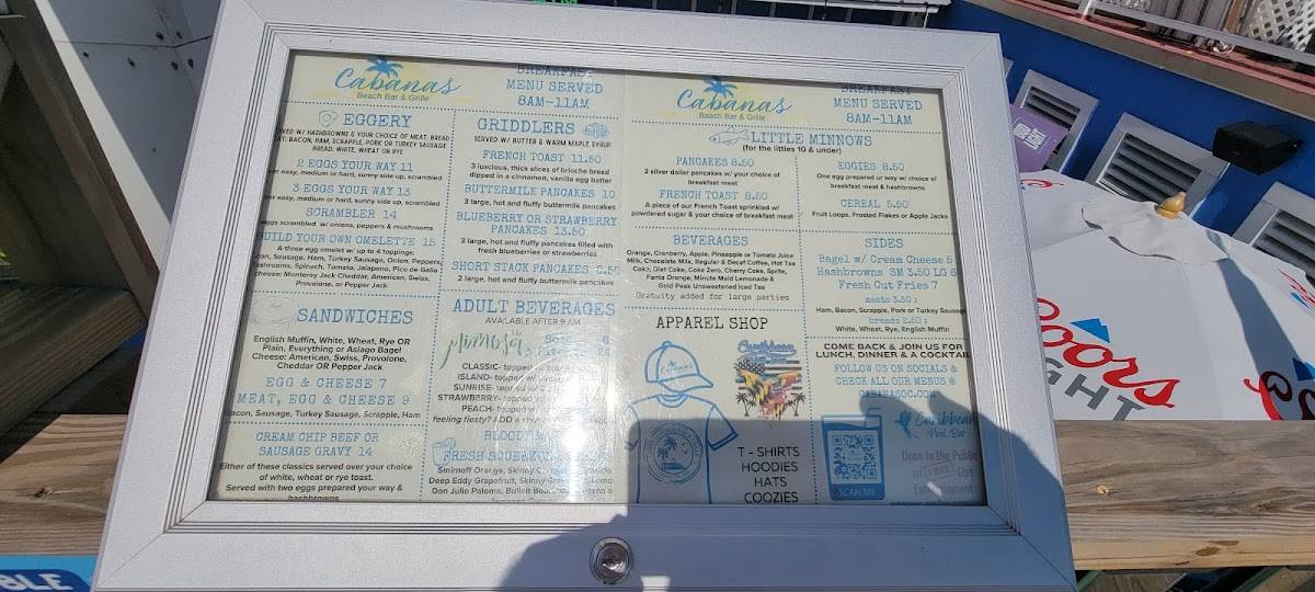 Menu at Cabanas Beach Bar & Grille, Ocean City