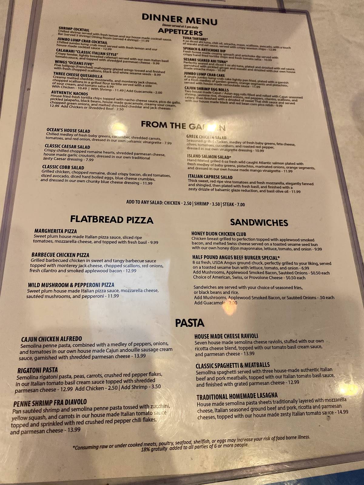 Menu at Ocean One Bar & Grille, Las Vegas