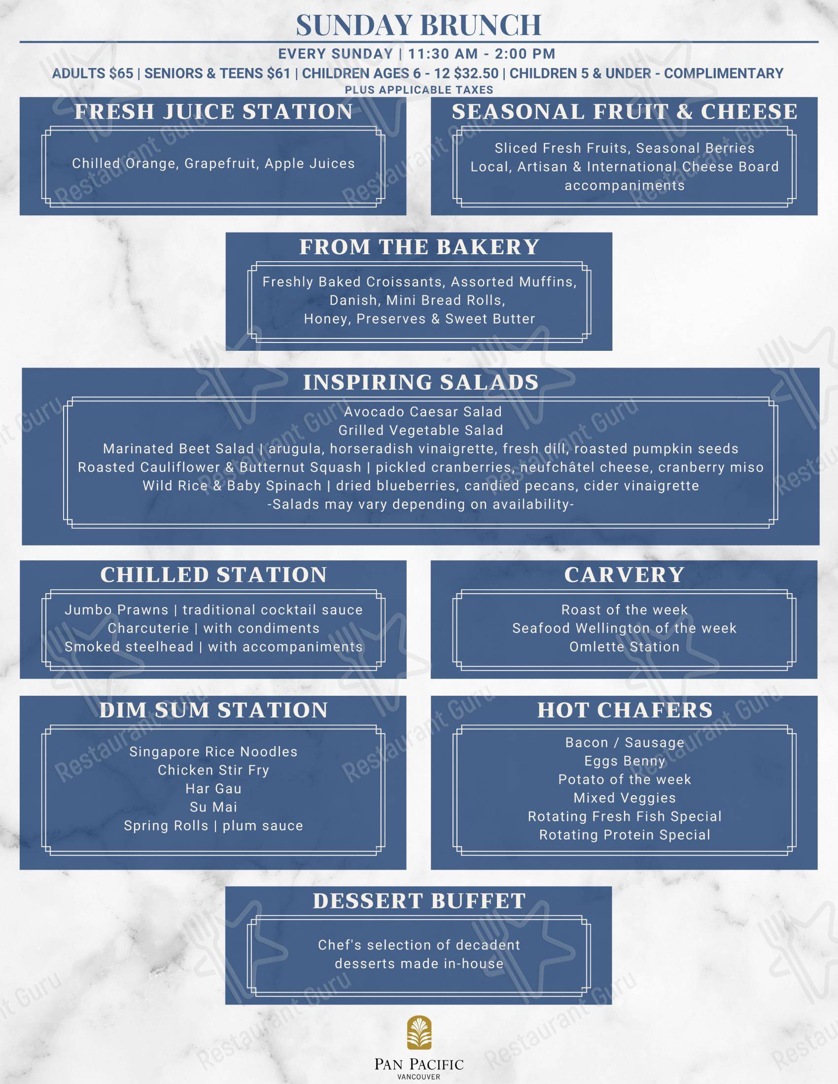 Menu at Oceans 999 restaurant, Vancouver, 999 Canada Pl #300