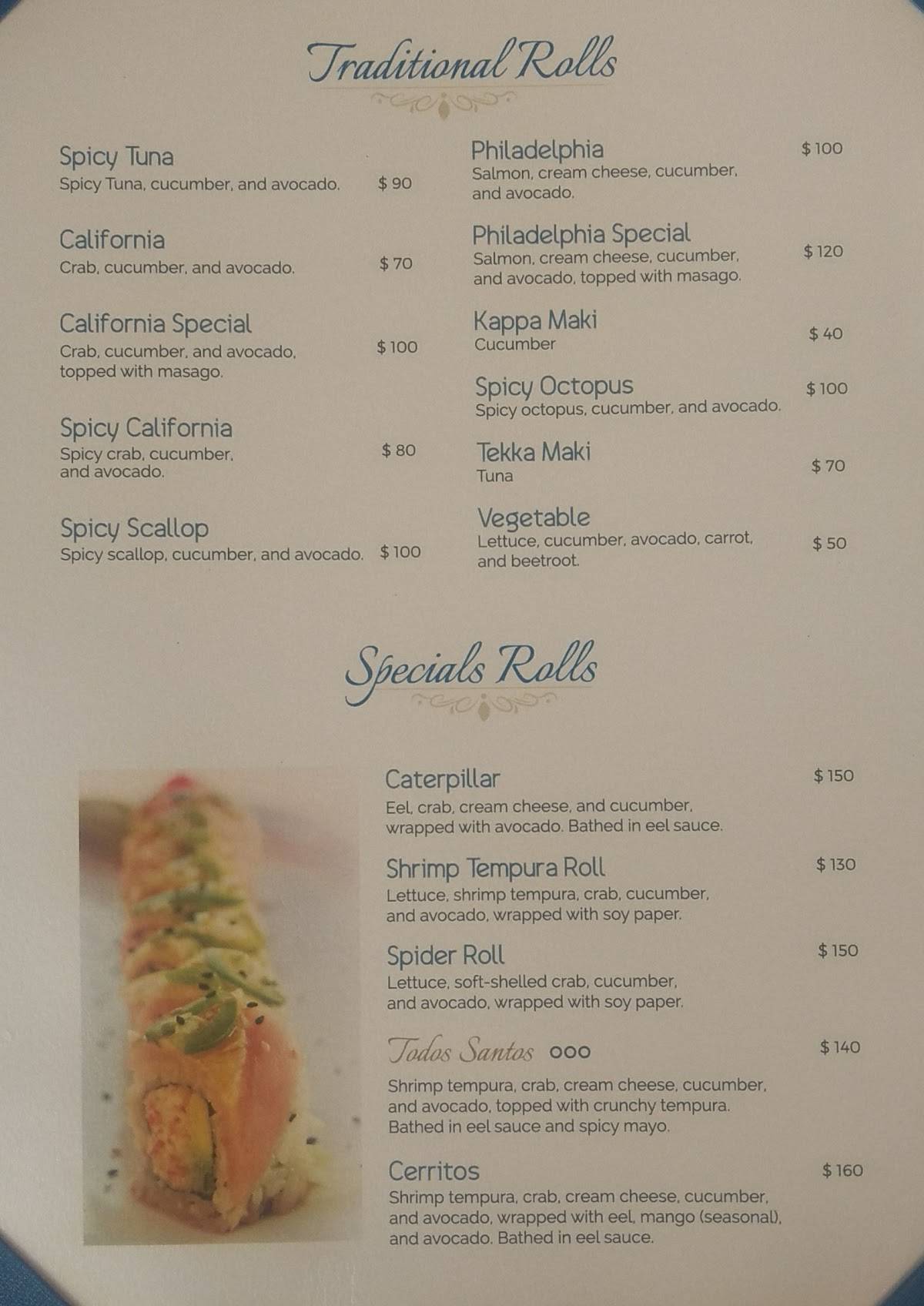 Carta de Odayaka Sushi Bar, La Paz