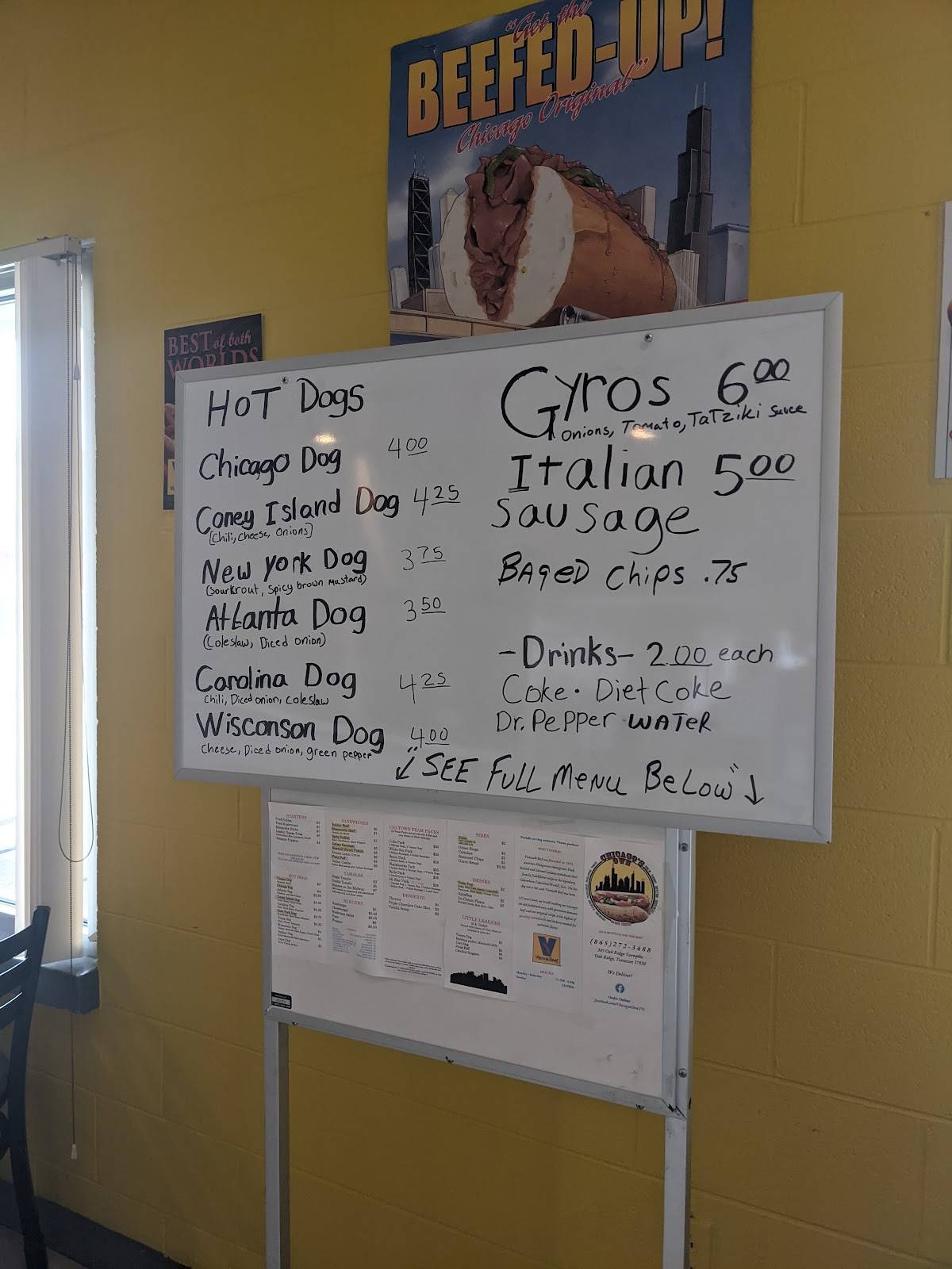 Menu at Off Road Diner and Dogs, formerly Chicago's Own BBQ, Oak Ridge