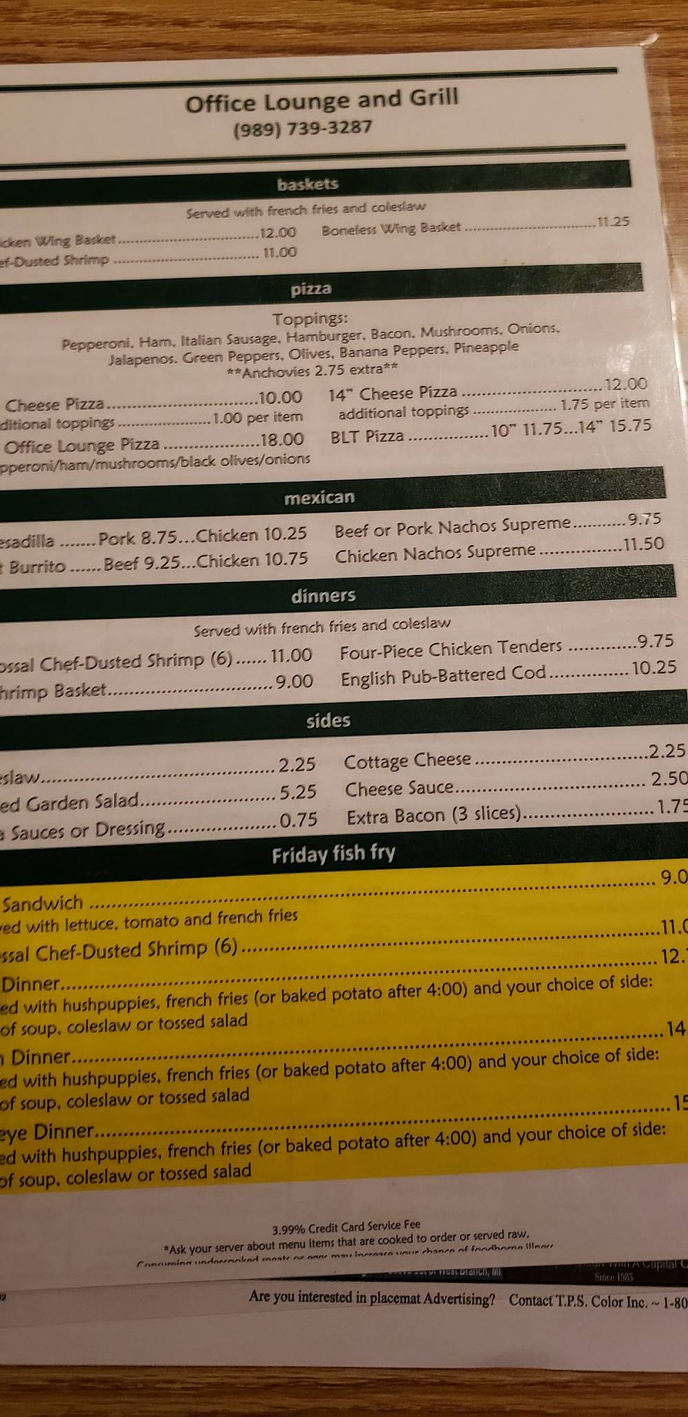 Menu at Office Lounge & Grill pub & bar, Oscoda Township