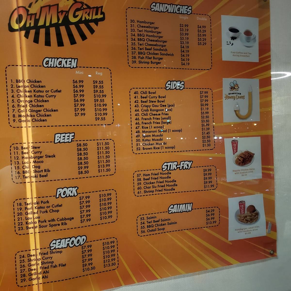 Menu at Oh My Grill- McCully restaurant, Honolulu