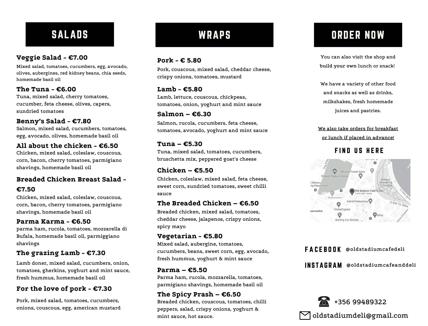 Menu at Old Stadium Café & Deli cafe, Ta' Xbiex