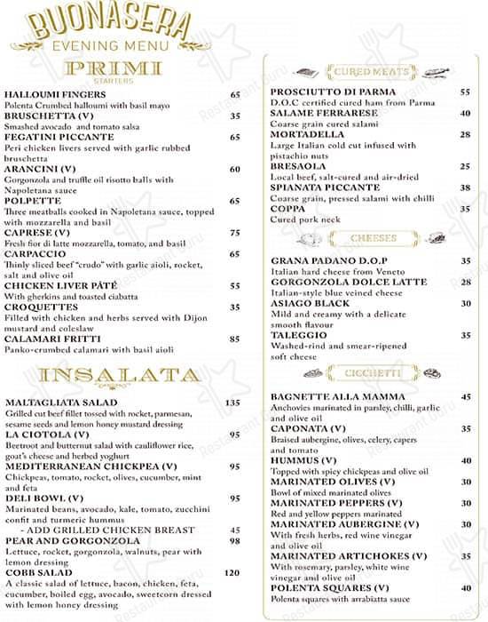 Menu at Old Town Italy Melrose Arch restaurant, Johannesburg