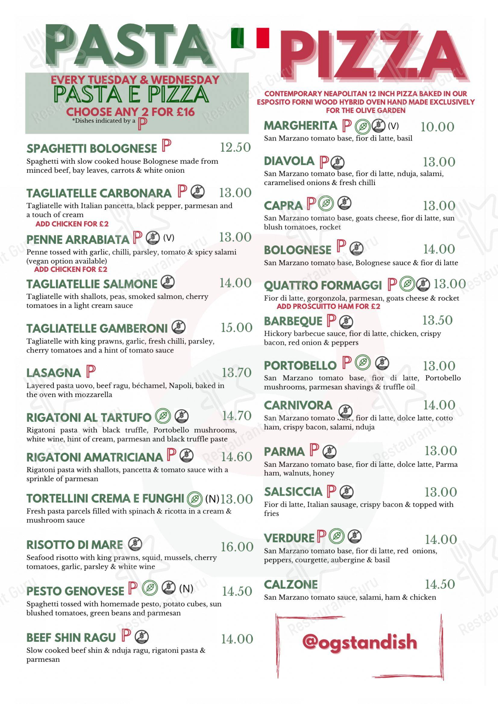 Menu at Olive Garden Standish restaurant, Standish
