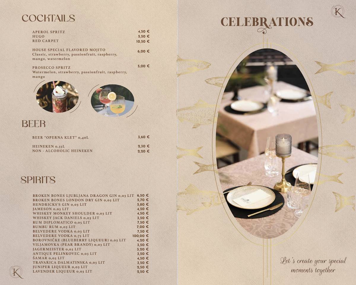 Menu da Operna klet ristorante, Lubiana