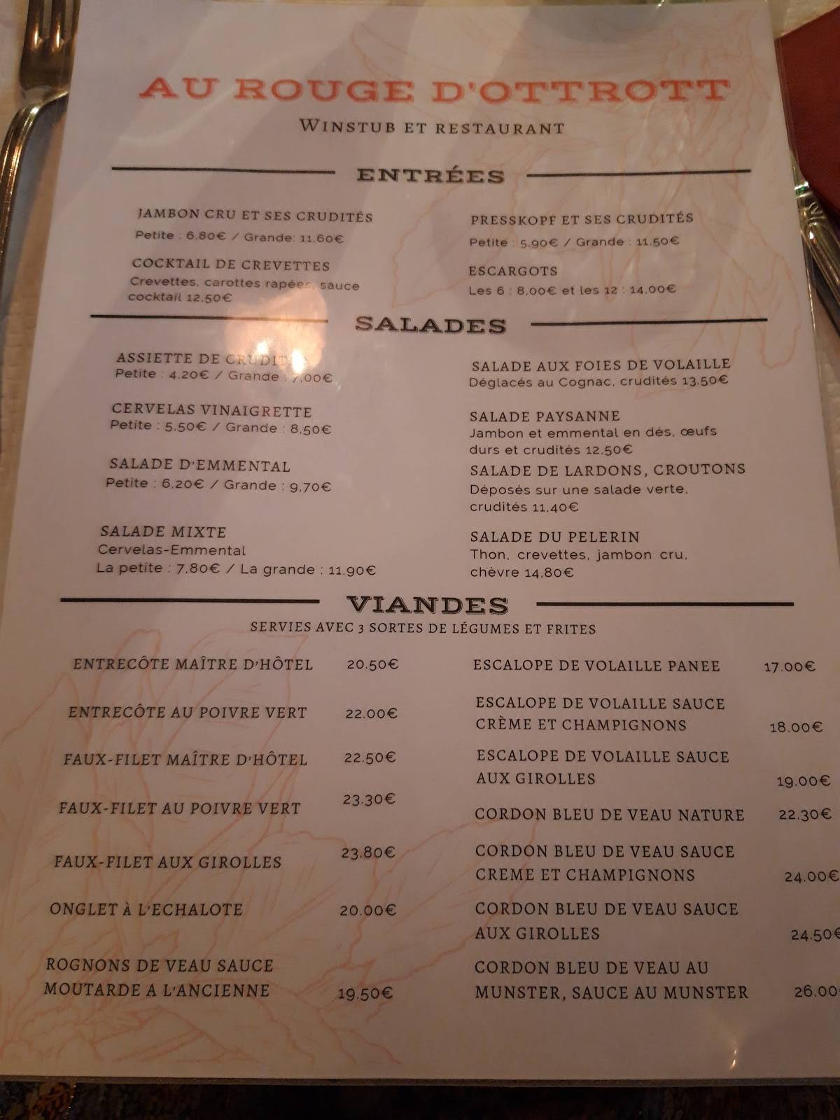 Menu au Au Rouge d'Ottrott restaurant, Ottrott
