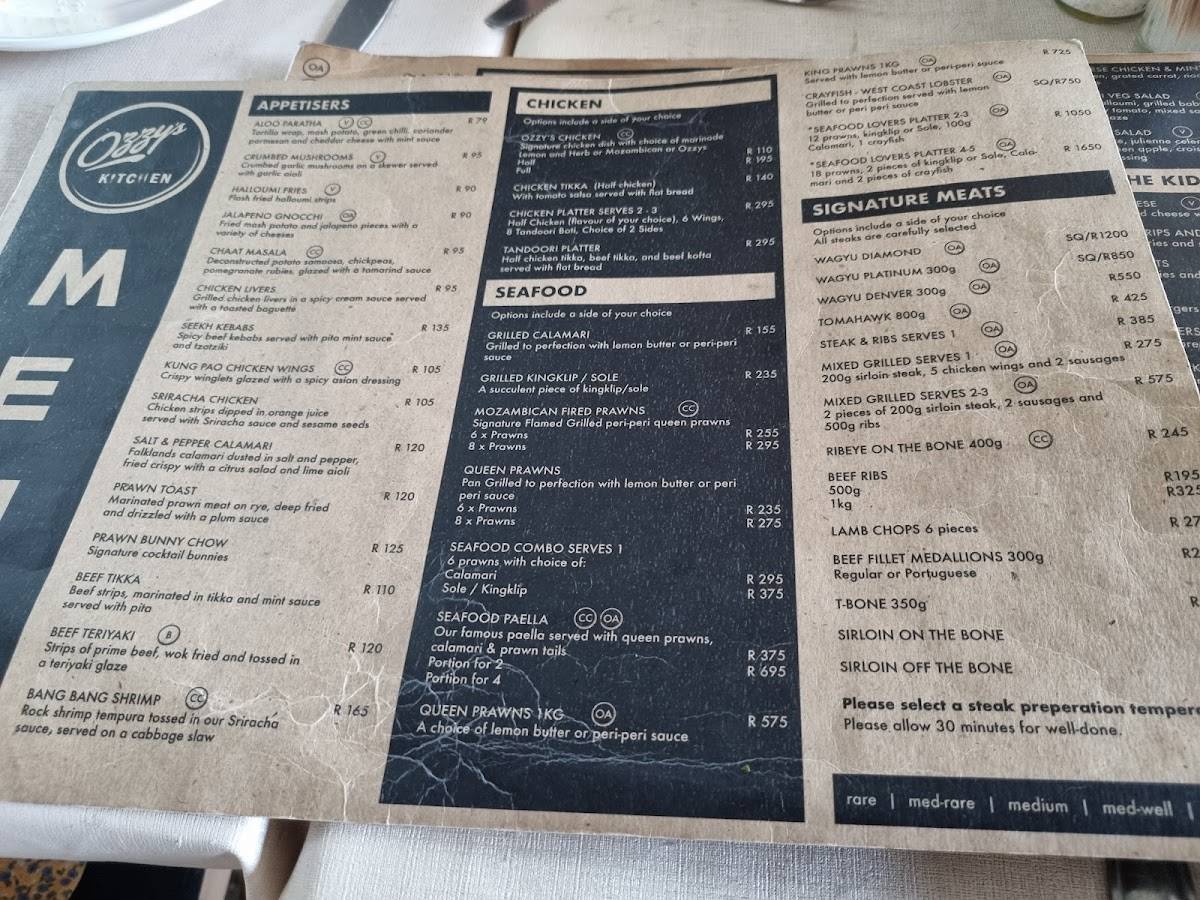 Menu at Ozzy's Kitchen restaurant, Sandton