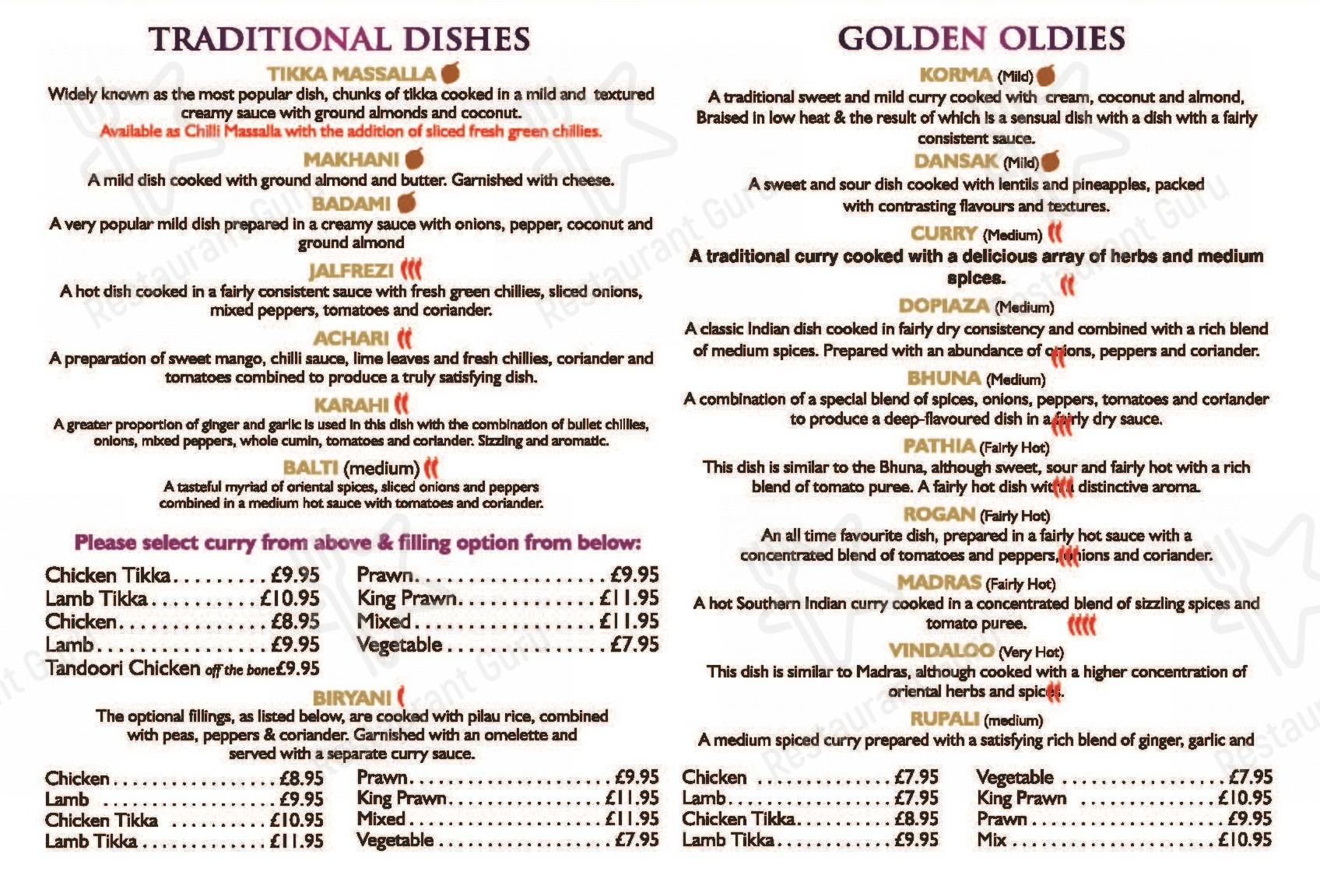 Menu at Paanshee Restaurant, Prestatyn