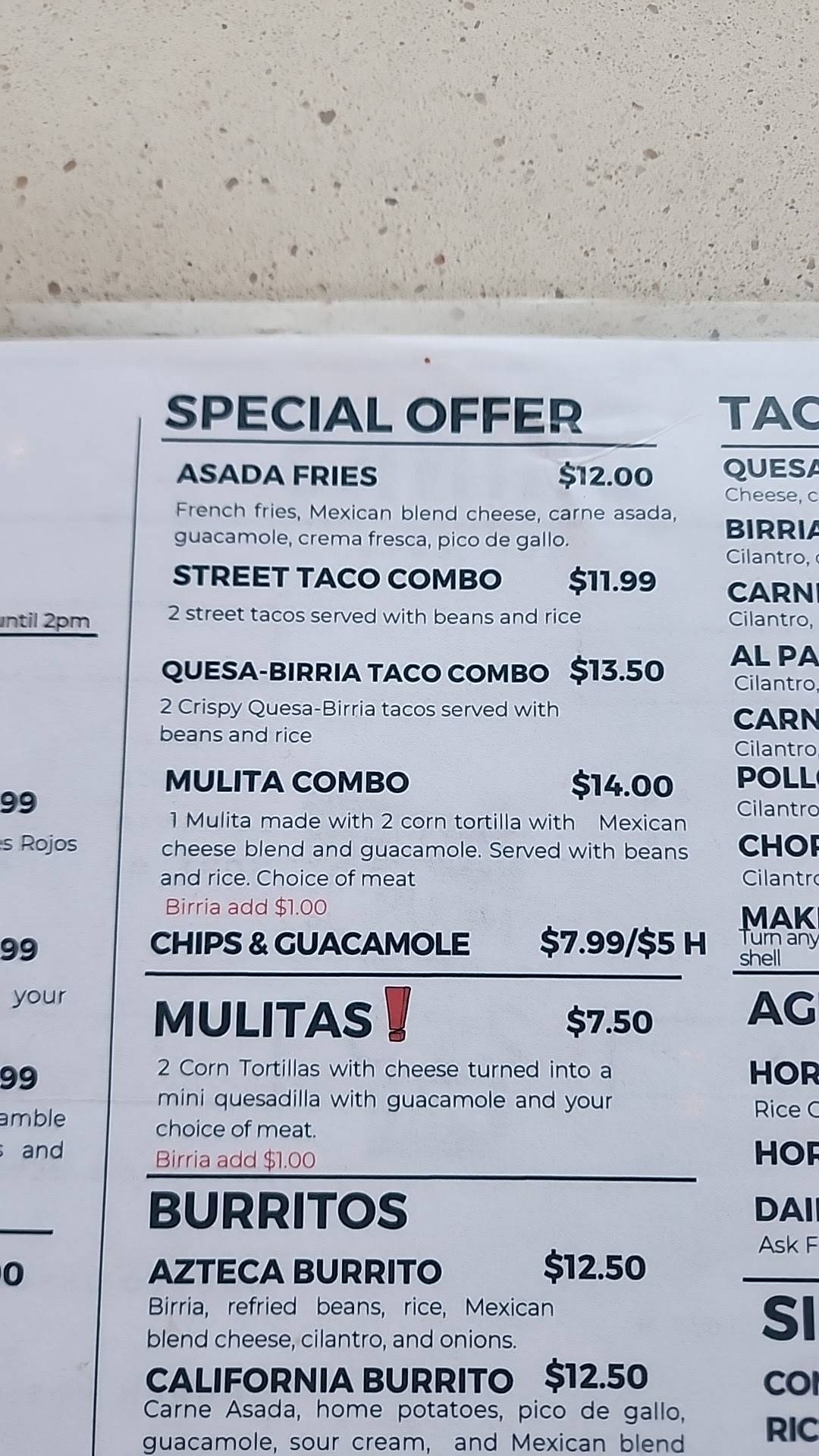 Menu at Paco's Tacos & Sip restaurant, Phoenix