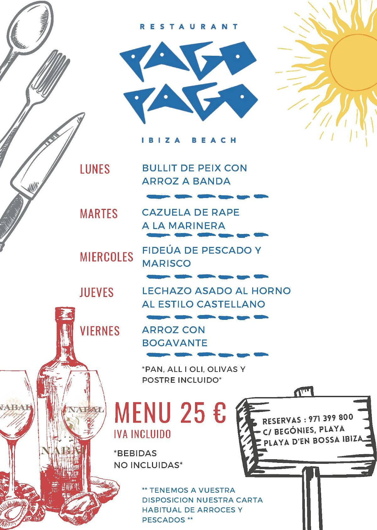 Carta del restaurante Pago Pago, Ibiza
